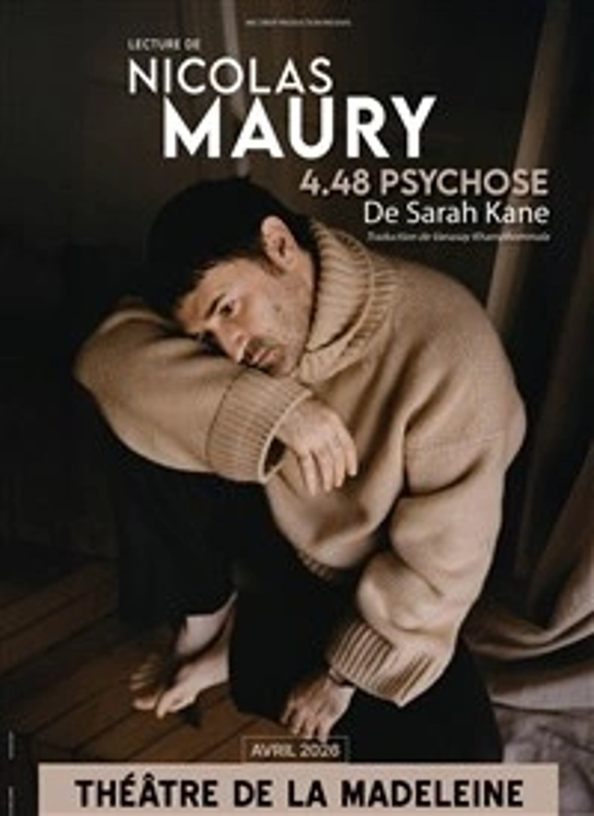 Spectacle Nicolas Maury, 4.48 Psychose de Sarah Kane à Paris le 07/04/2026